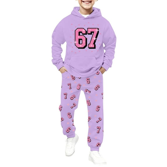 ChaoLingNeng Girls 2 Piece Outfits Long Sleeve Hooded Sweatshirt and ...