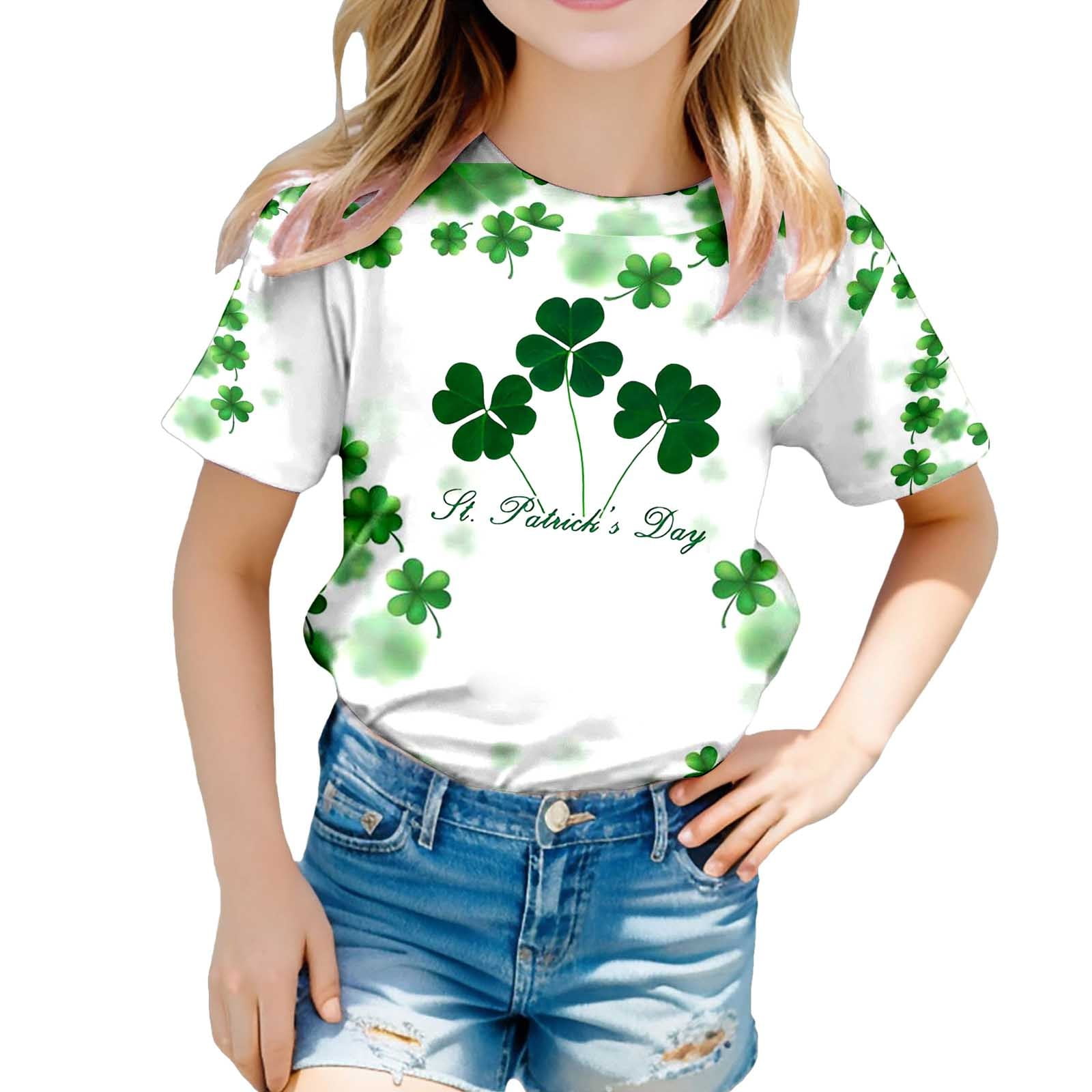 ChaoLingNeng Girls St Patricks Day Shirt 10/12 Lucky Charm Heart Clover ...