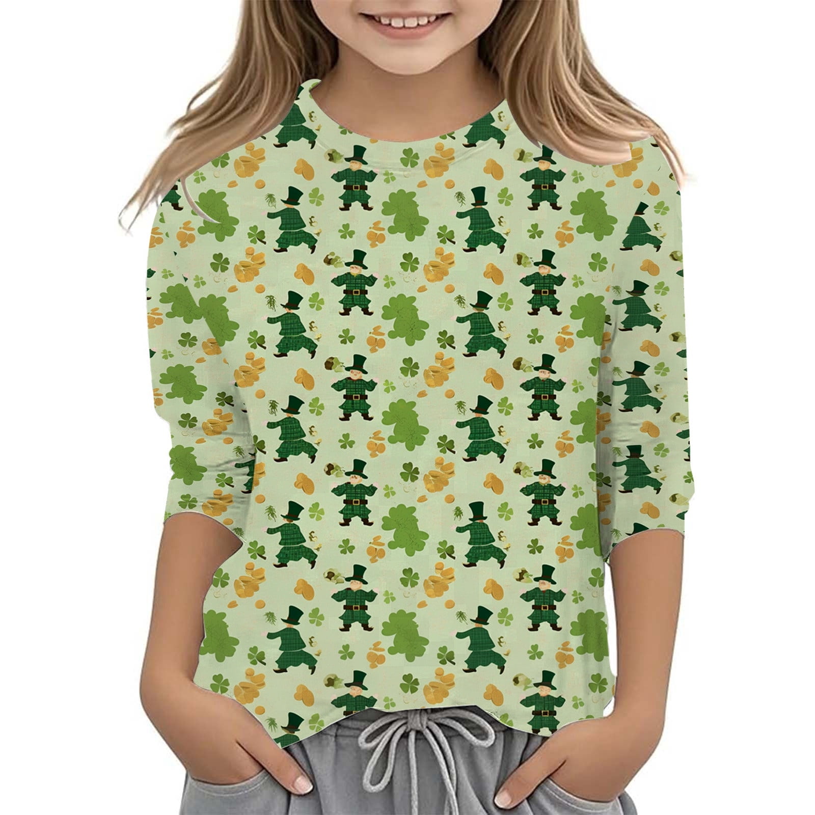 ChaoLingNeng Girls St Patricks Day Shirt Rainbow Graphic T-Shirts Green ...