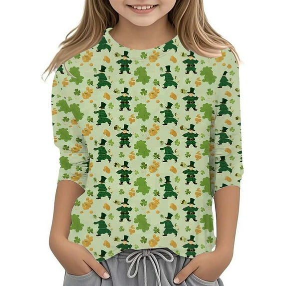 ChaoLingNeng Girls St Patricks Day Shirt Rainbow Graphic T-Shirts Green ...