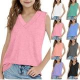 ChaoLingNeng Kids Girls Summer Athletic Solid Color Tank Tops Split ...