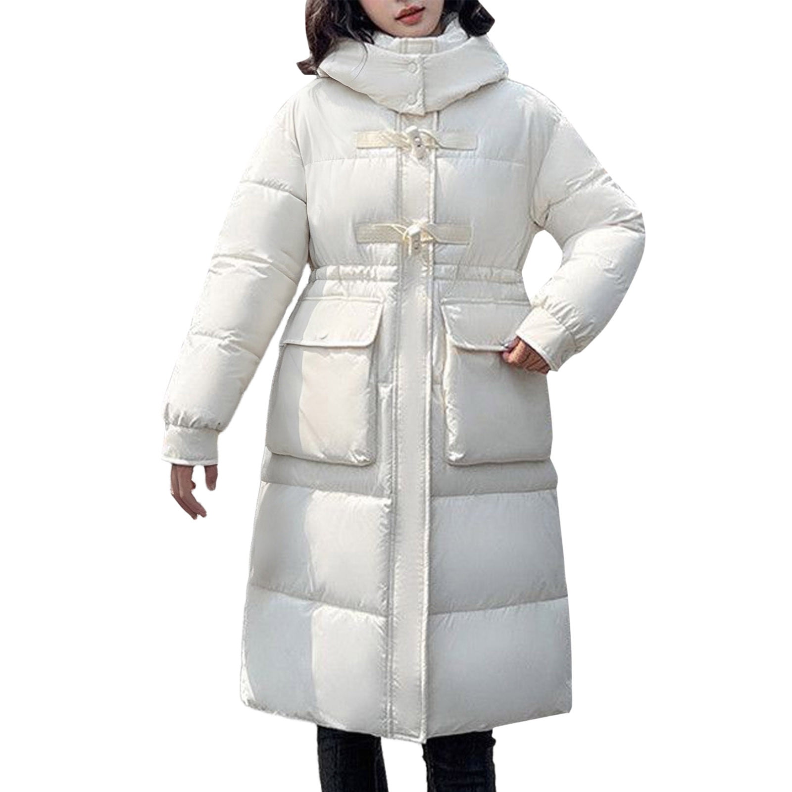 ChaoLingNeng Long Puffer Jacket, Women Long Puffer Jacket Hood Winter ...