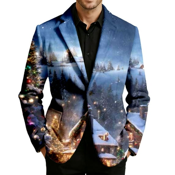 ChaoLingNeng Men's Christmas Blazer Corduroy Xmas Print Holiday Party ...
