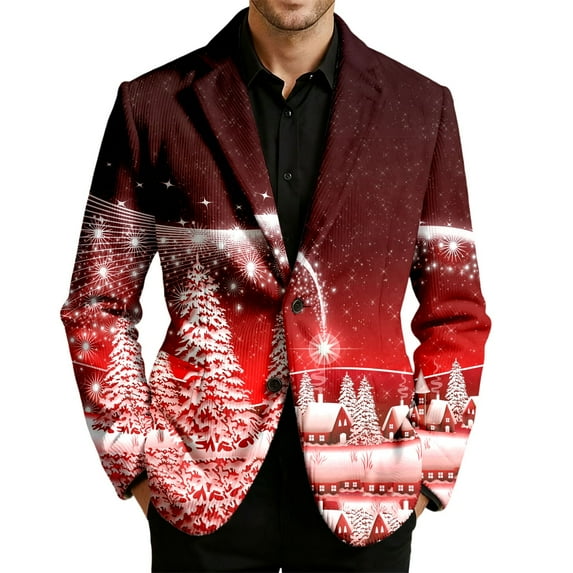 ChaoLingNeng Men's Christmas Blazer Corduroy Xmas Print Holiday Party ...