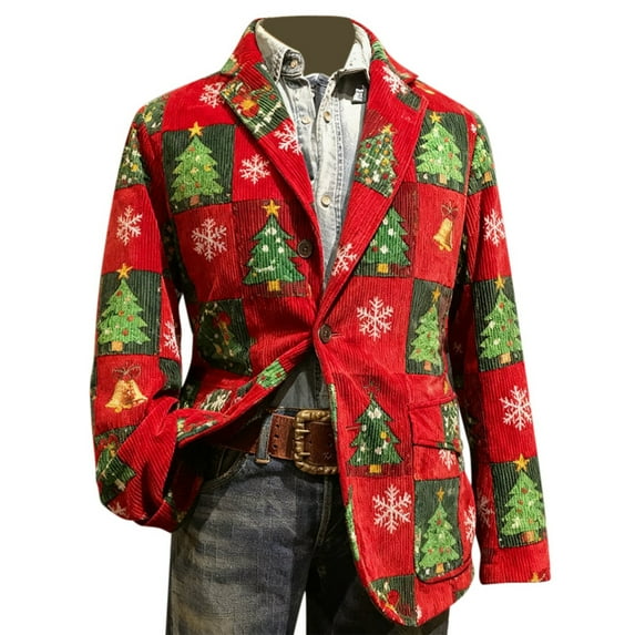 ChaoLingNeng Men's Christmas Blazer Jacket One Button Lightweight Xmas ...