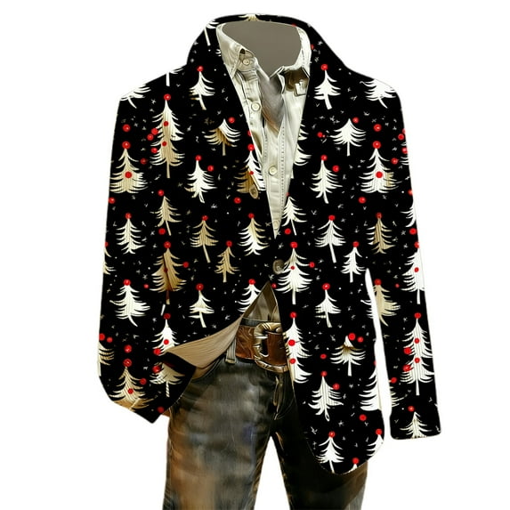 ChaoLingNeng Men's Christmas Blazer Jacket One Button Lightweight Xmas ...