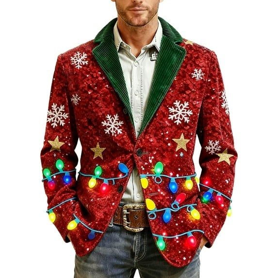 ChaoLingNeng Mens Christmas Blazer Xmas Print Suit Holiday Party Jacket ...