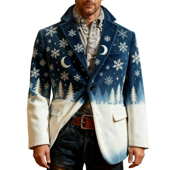 ChaoLingNeng Mens Christmas Blazer Xmas Print Suit Holiday Party Jacket ...