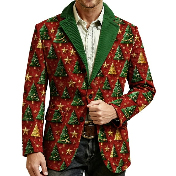 ChaoLingNeng Mens Christmas Blazer Xmas Print Suit Holiday Party Jacket ...