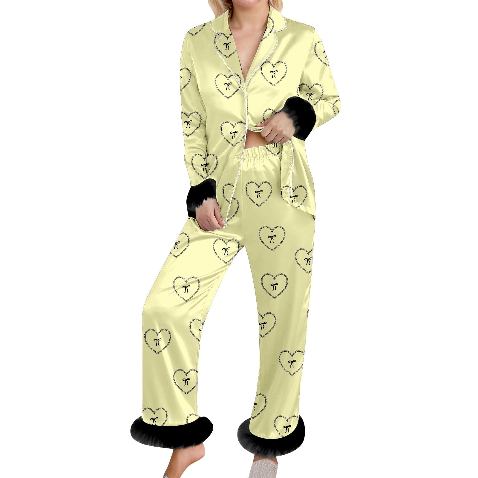 ChaoLingNeng Pajama Sets for Women, Women's Pink Flannel Pajama Set ...