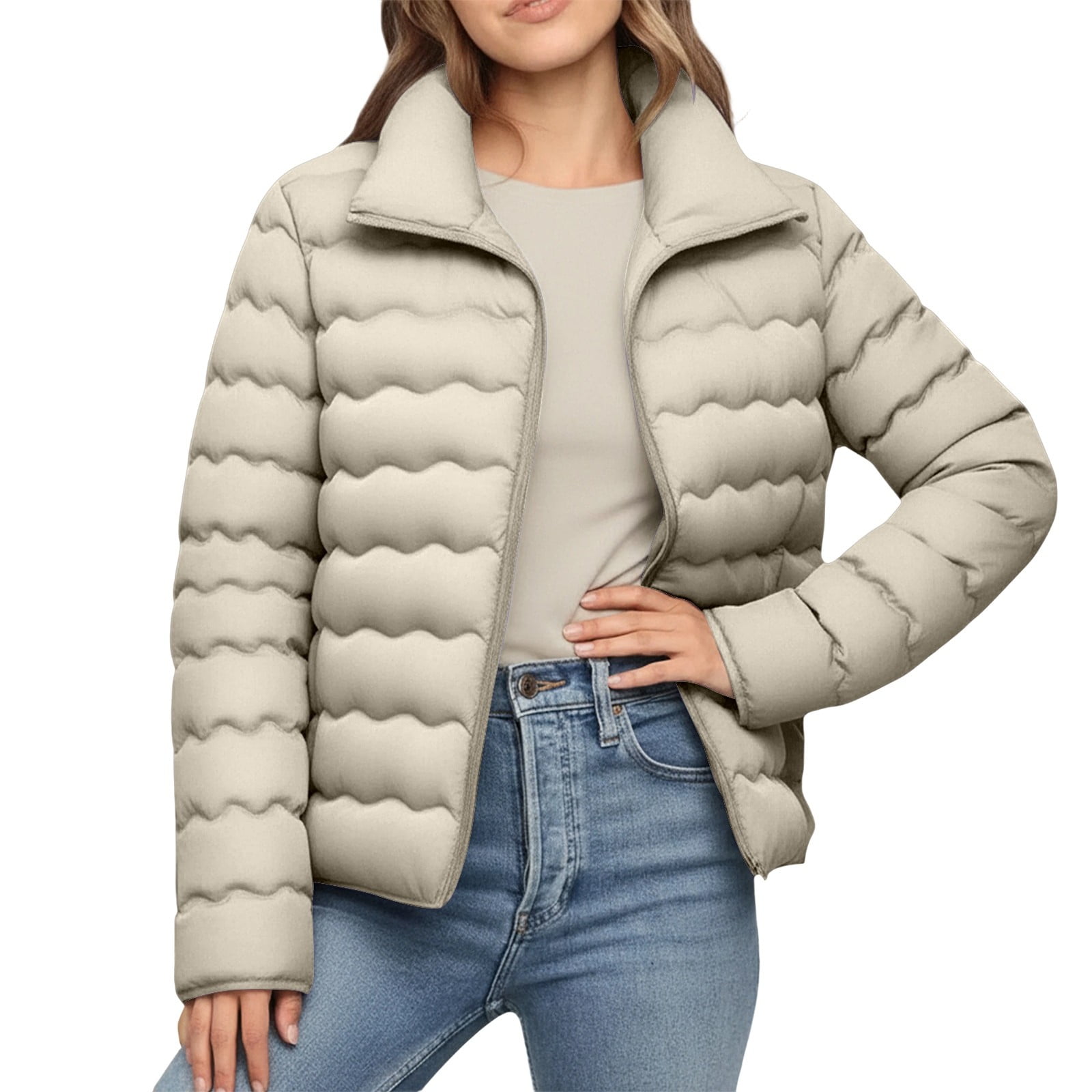 ChaoLingNeng Puffer Jackets for Women, Women's Cropped Puffer Jacket ...