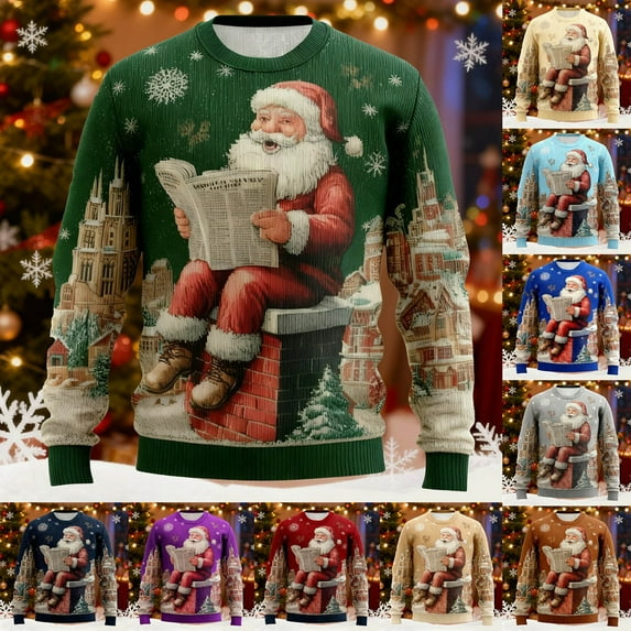 ChaoLingNeng Ugly Christmas Sweater for Men 3D Funny Santa Claus Xmas ...