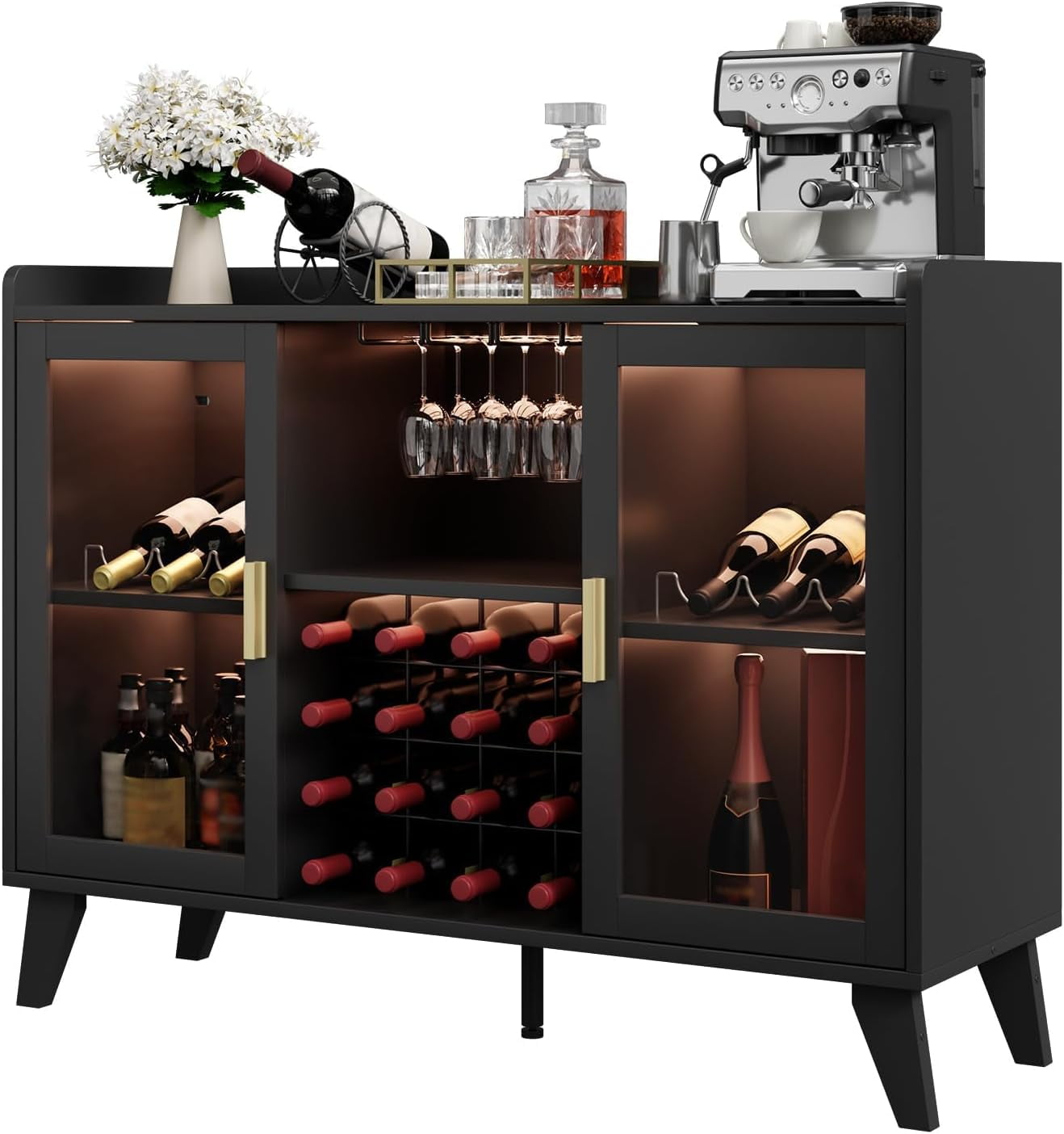 ChaoLink |1523|Farmhouse Wine Bar Cabinet with LED Lighting: Elegant ...