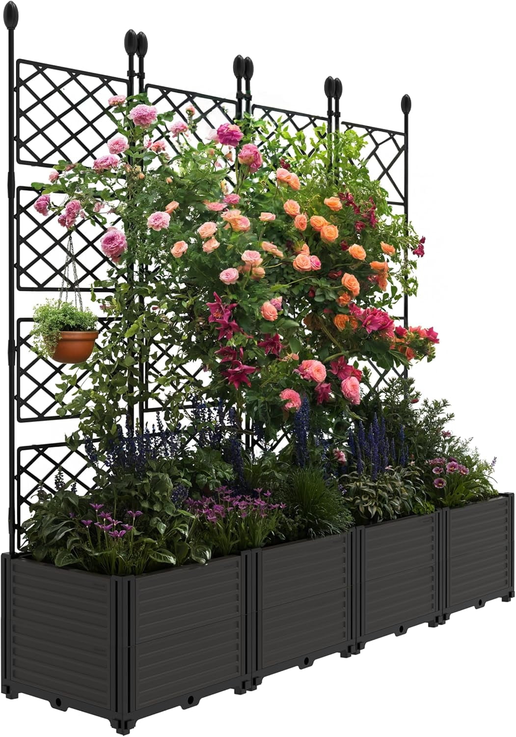 ChaoLink 4Pcs Plastic Plant Box with Metal Trellis, Raised Garden Bed ...