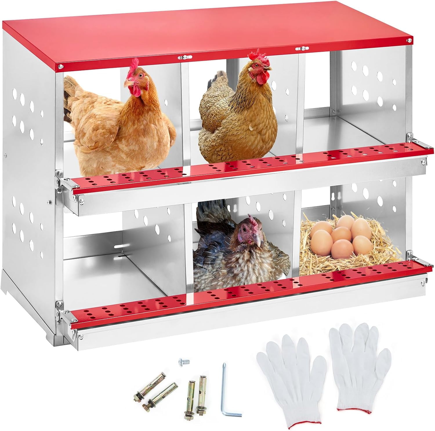 ChaoLink 6-Compartment Chicken Nesting Box with Cover, Roll-Away Egg ...