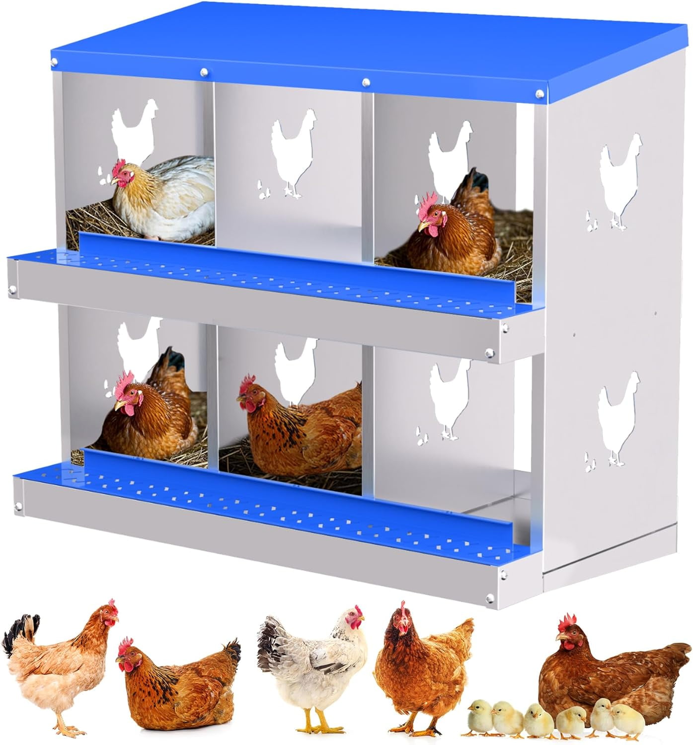 ChaoLink 6-Hole Galvanized Steel Ventilated Chicken Coop Nesting Box - Space-Saving Laying ...