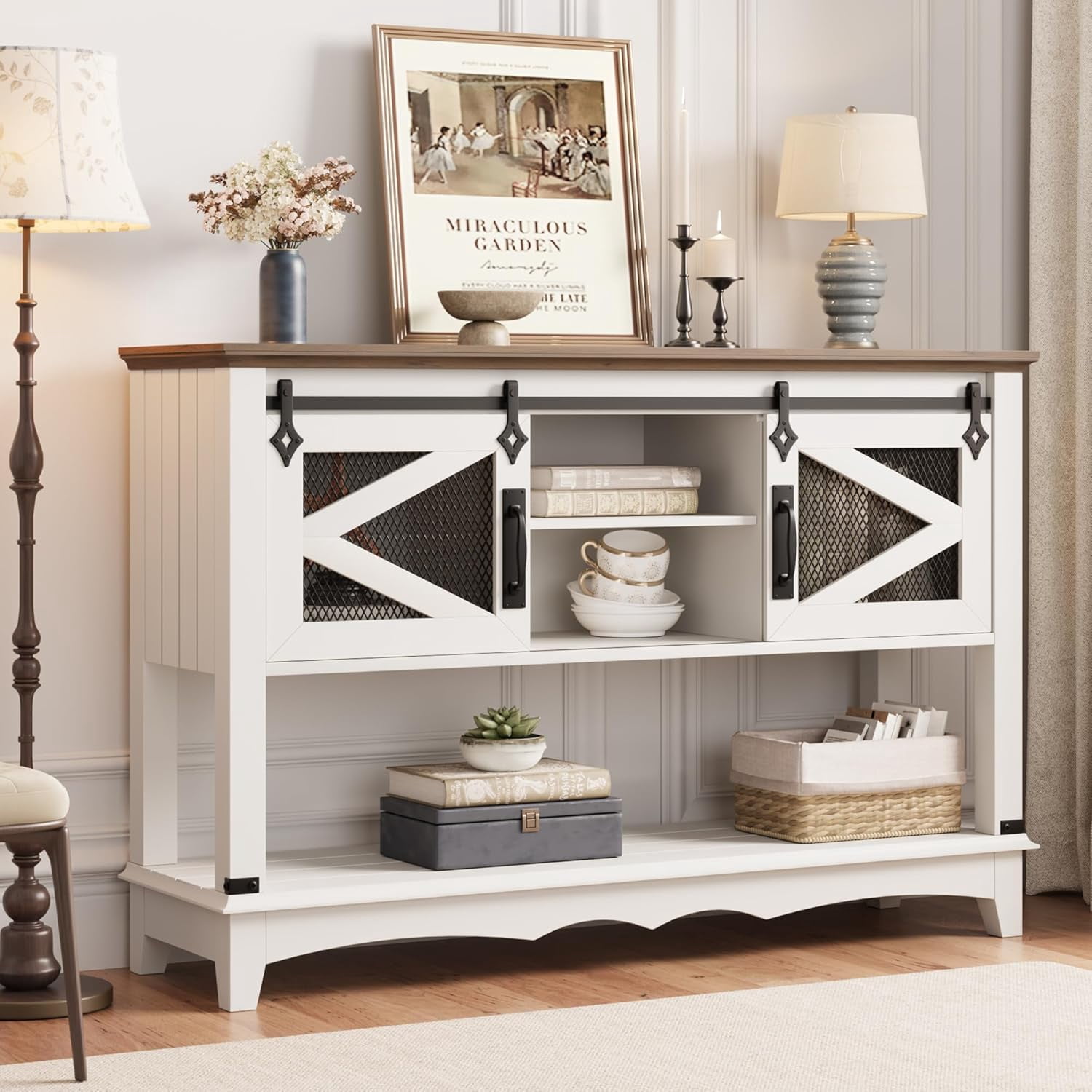 ChaoLink FHCT001 Farmhouse Sliding Barn Doors, 46in Sideboard Buffet ...