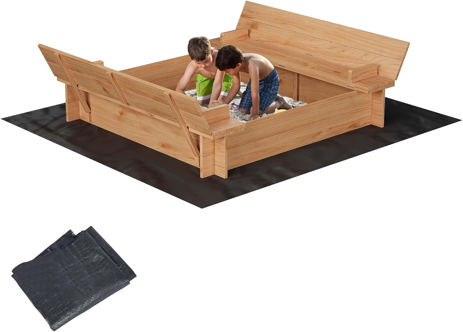 ChaoLink Kids Wood Sandbox with Cover,Spacious Play Area with 2 Bench ...