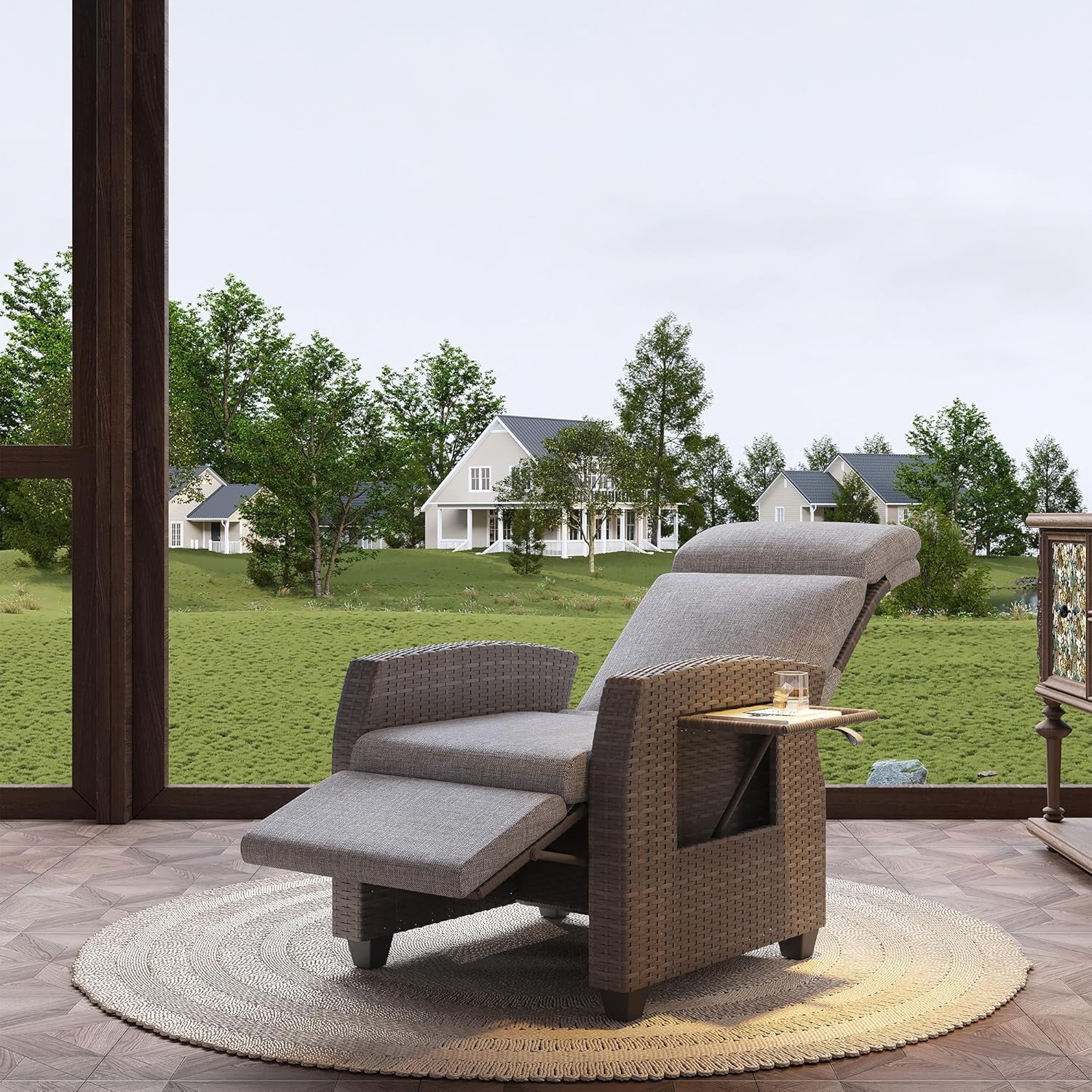 ChaoLink Outdoor Wicker Recliner Chair,Patio Recliner with Independently Adjustable Backrest and ...