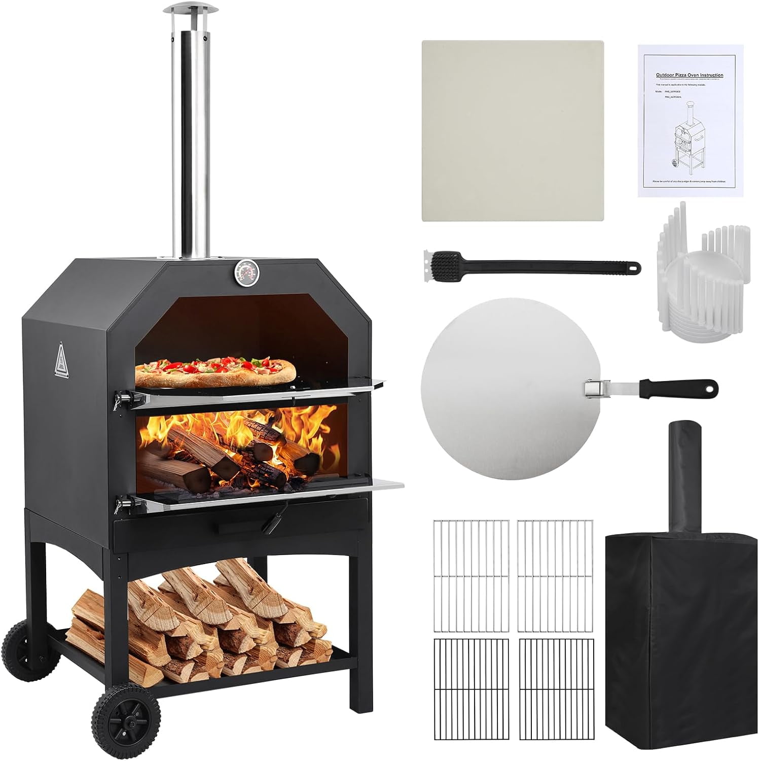 ChaoLink Outdoor Wood Fired Pizza Oven, Portable Patio Pizza Maker with ...