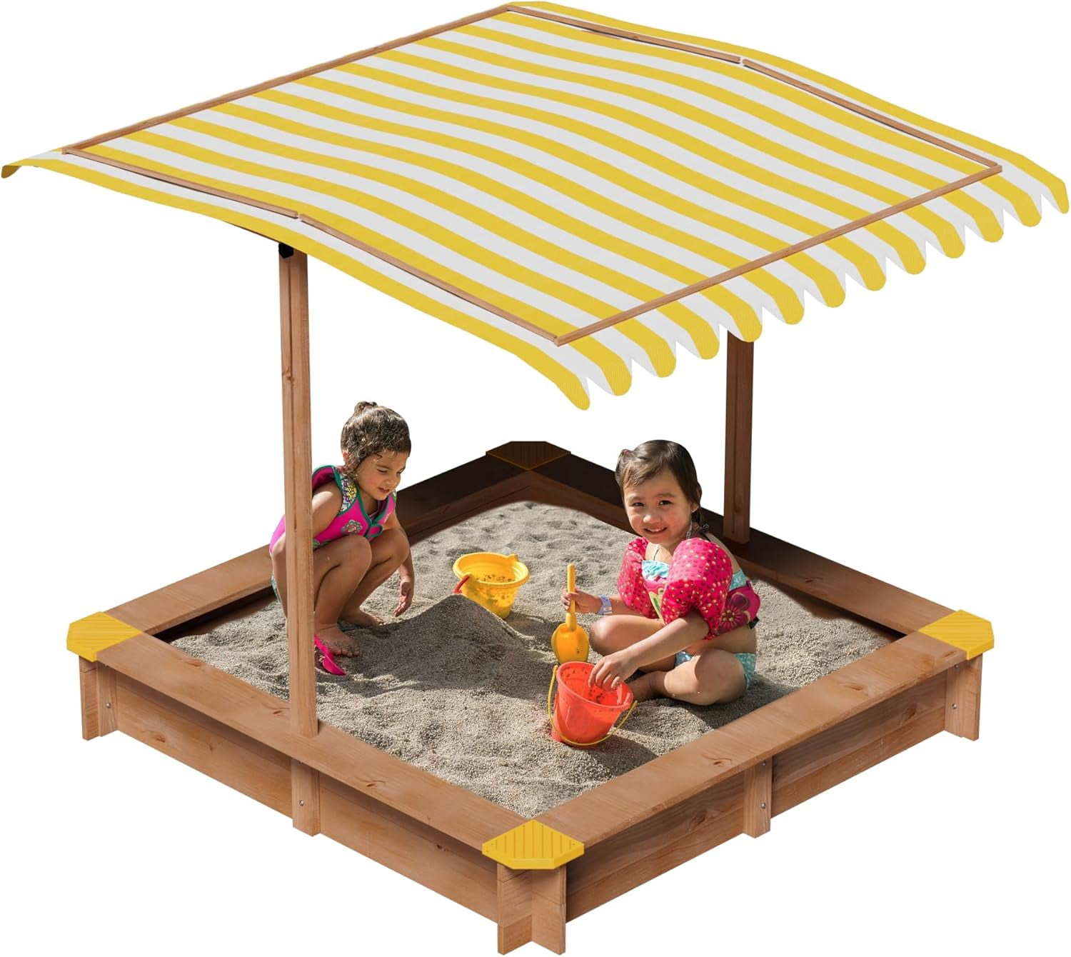 ChaoLink Outdoor Wooden Sandpit w/Adjustable Canopy,Large Outdoor ...
