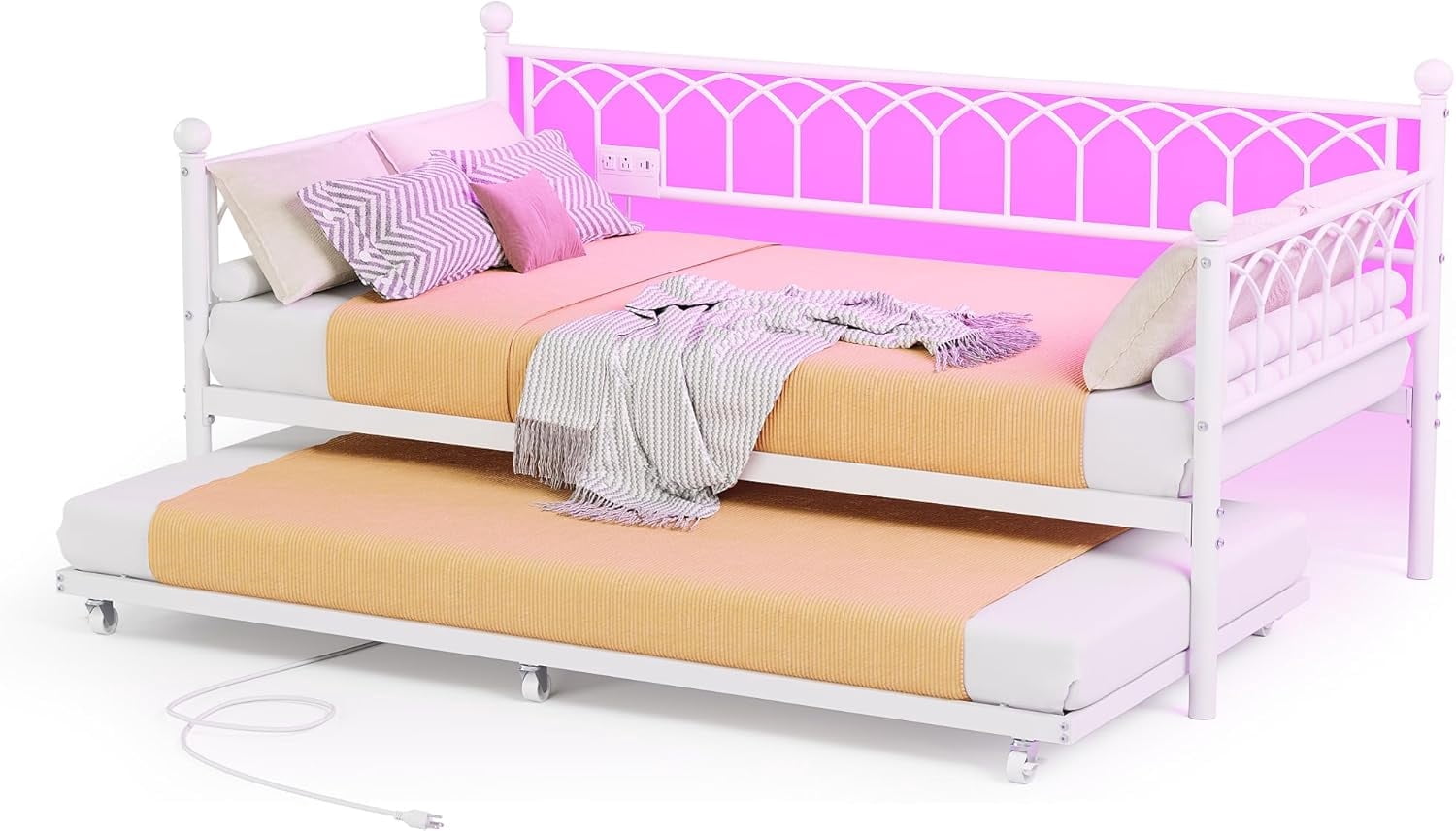 ChaoLink Twin Bed Frame Daybed with Trundle, Metal Day Bed Frame with ...