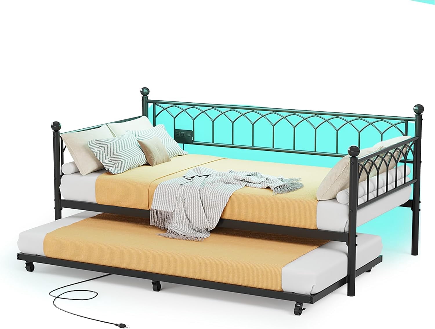 ChaoLink Twin Bed Frame Daybed with Trundle, Metal Day Bed Frame with ...
