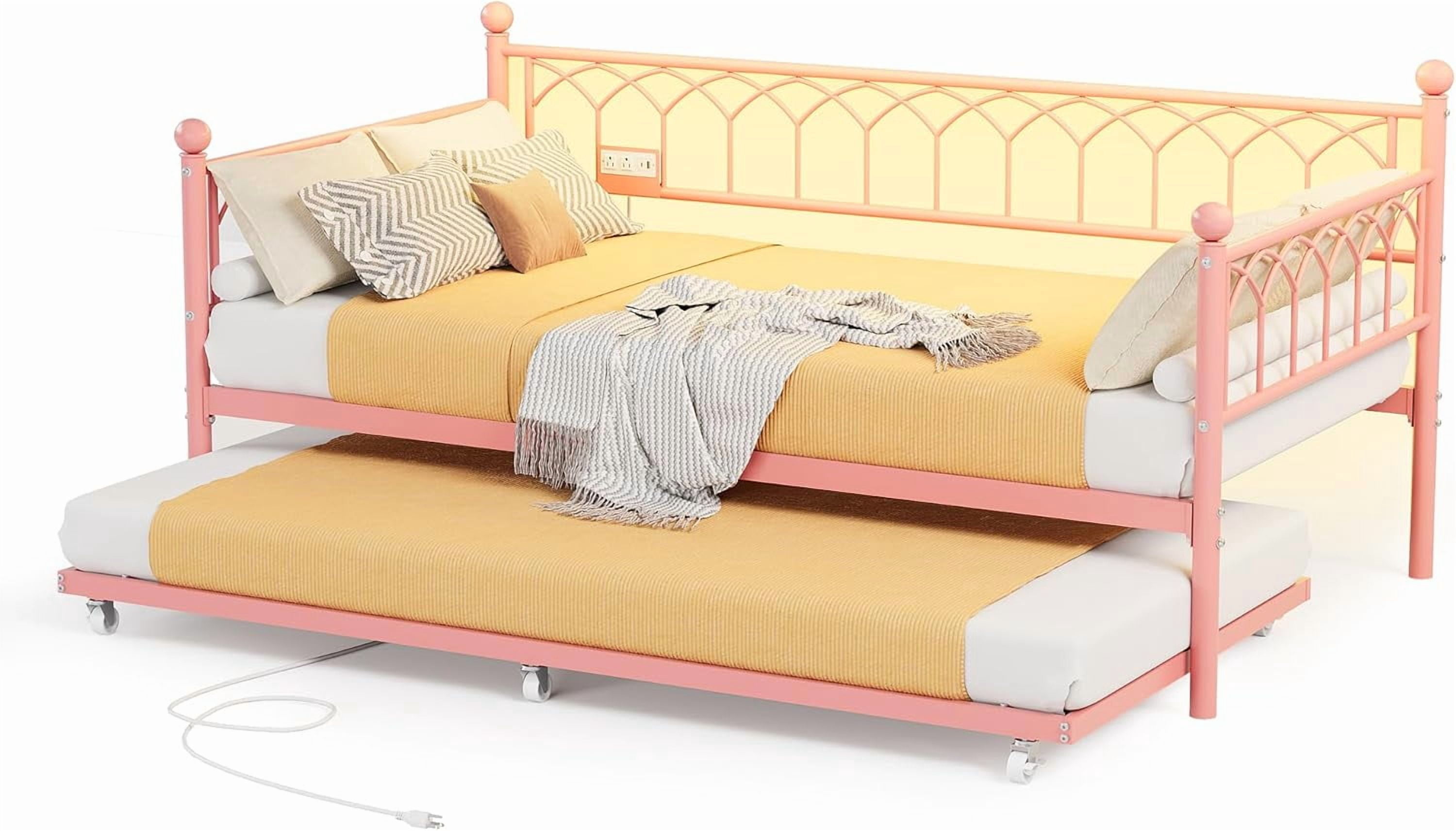 ChaoLink Twin Bed Frame Daybed with Trundle, Metal Day Bed Frame with ...