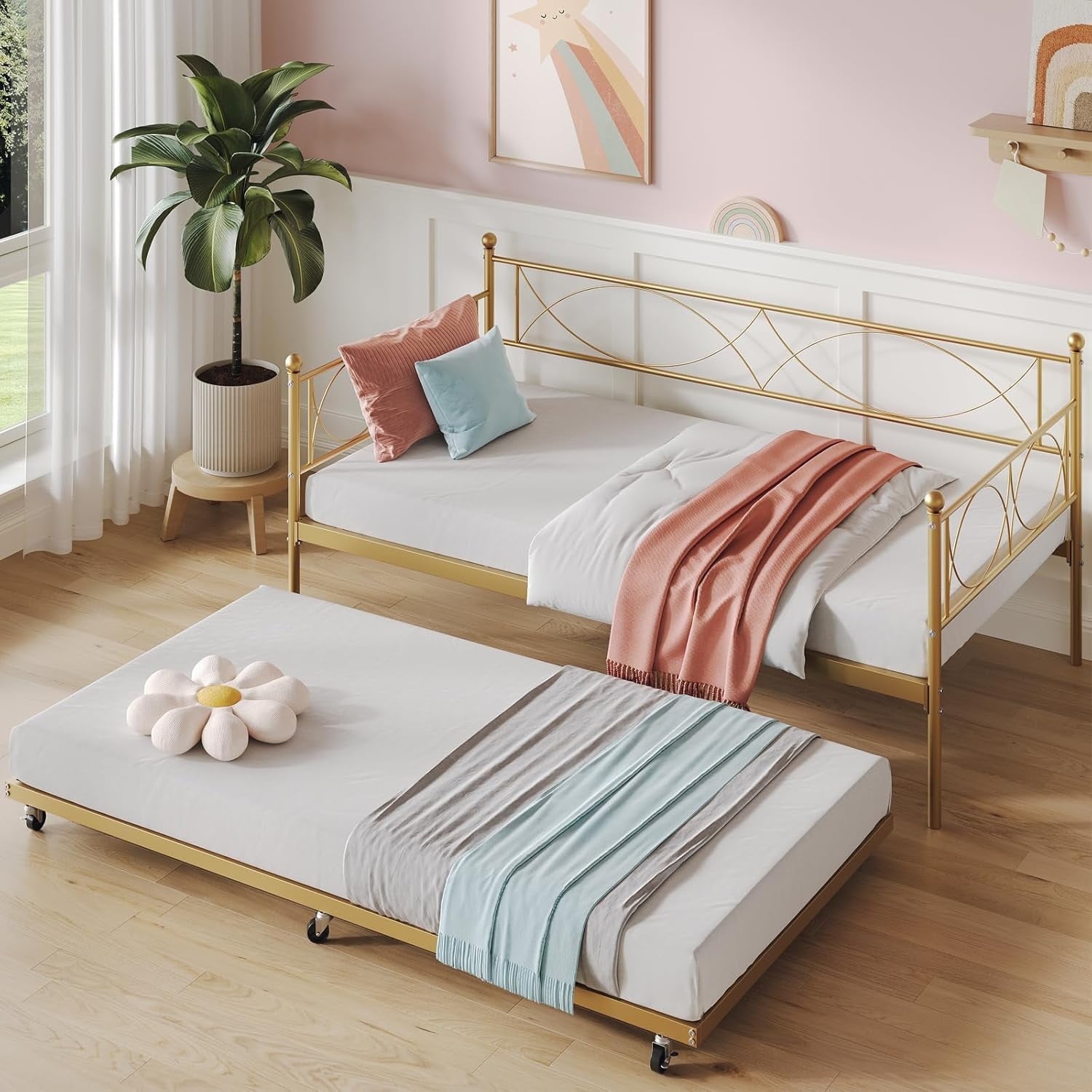ChaoLink Twin Bed Frame Daybed with Trundle - Metal Daybed Frame with ...