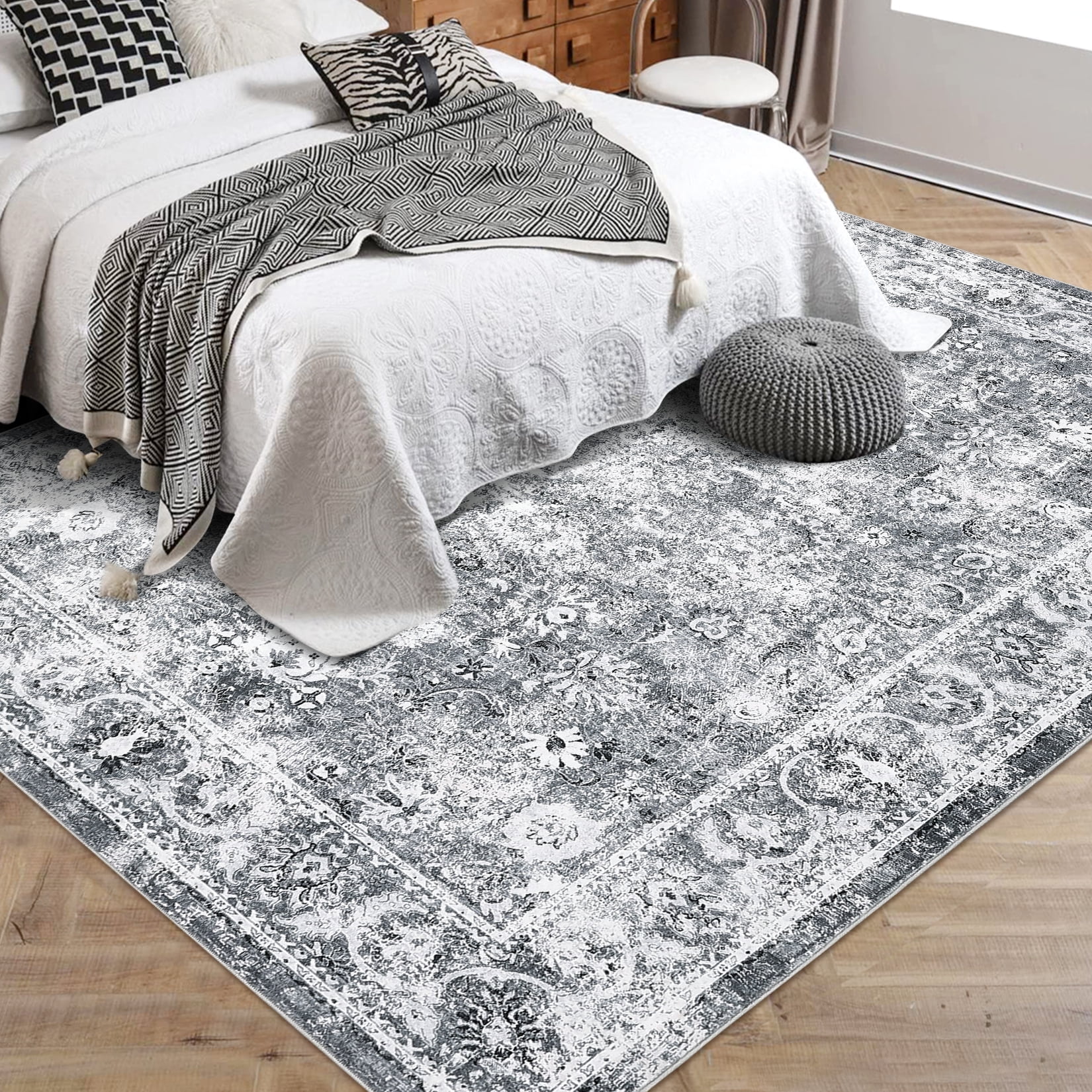 ChaoLink Washable 1150Gsm Velvet Pearl Carpet: Persian-Dancing Mottled Gray tone, 5*7ft ...