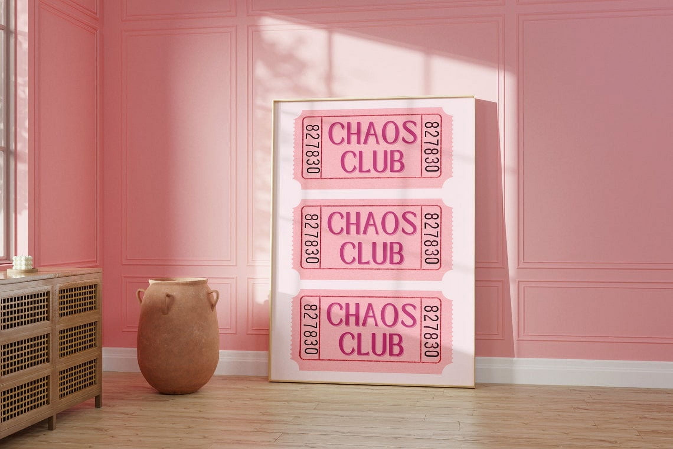 Chaos Club Ticket Print Pink Trendy Art Retro Prints Trendy Digital ...