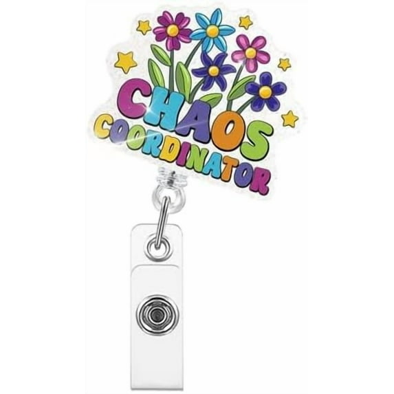 Chaos Coordinator Badge Reels Retractable Glitter with Clip, Funny Work ...