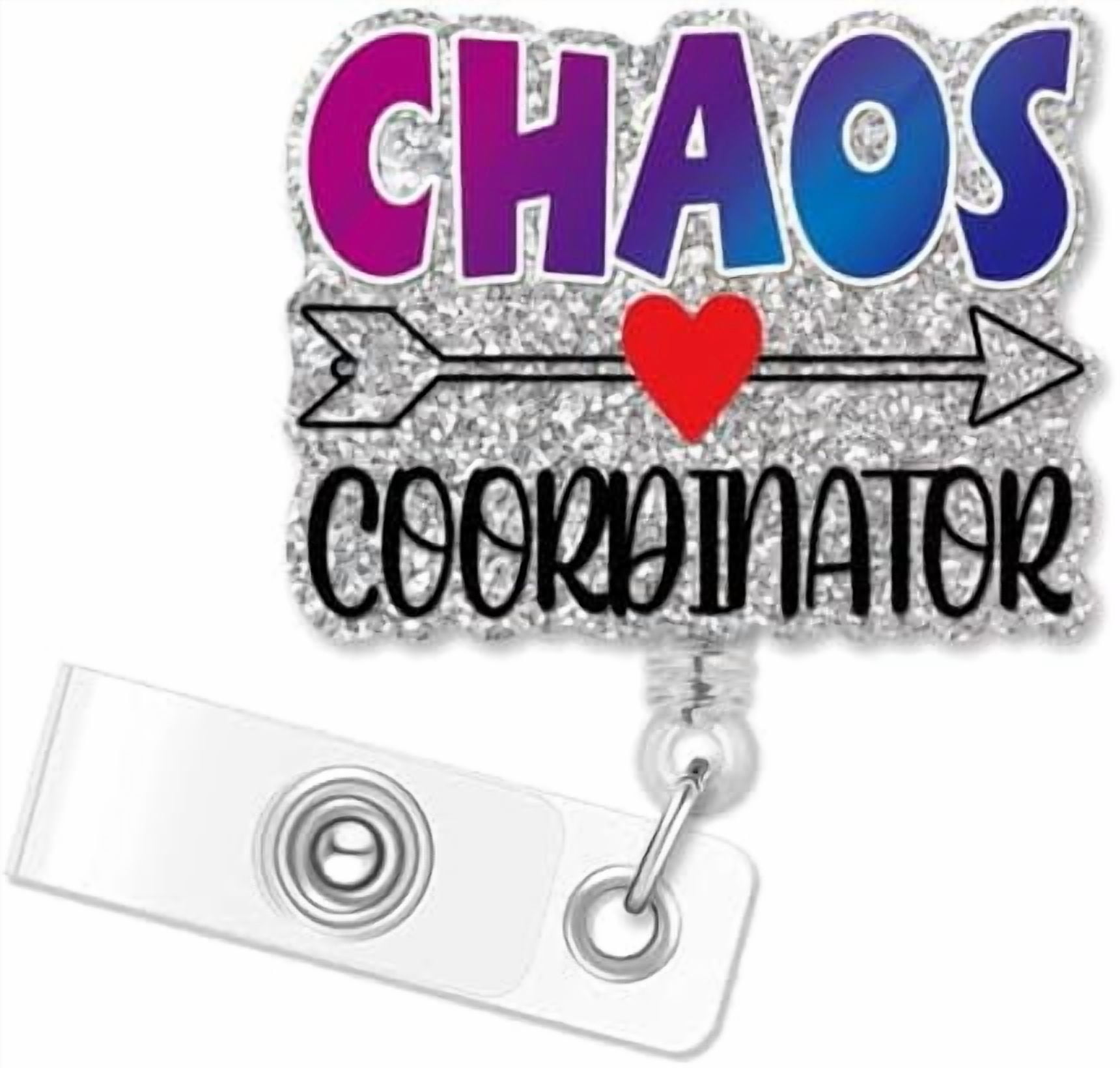Chaos Coordinator Retractable Silver Glitter Badge Reel with Clip ...