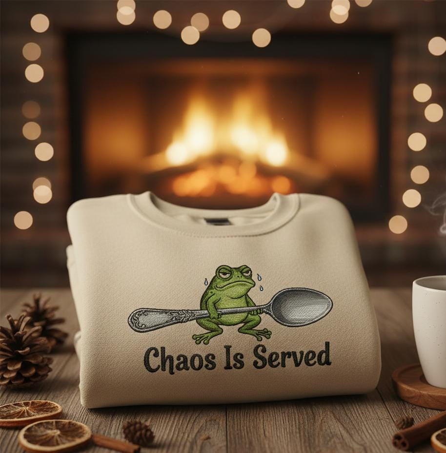 Chaos Is Served Frog Sweatshirt with Funny Embroidered Spoon Design ...