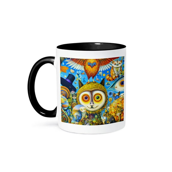 Chaotic And Colorful Fantasy Creatures And Cats Ai Art, 15oz Two-Tone ...