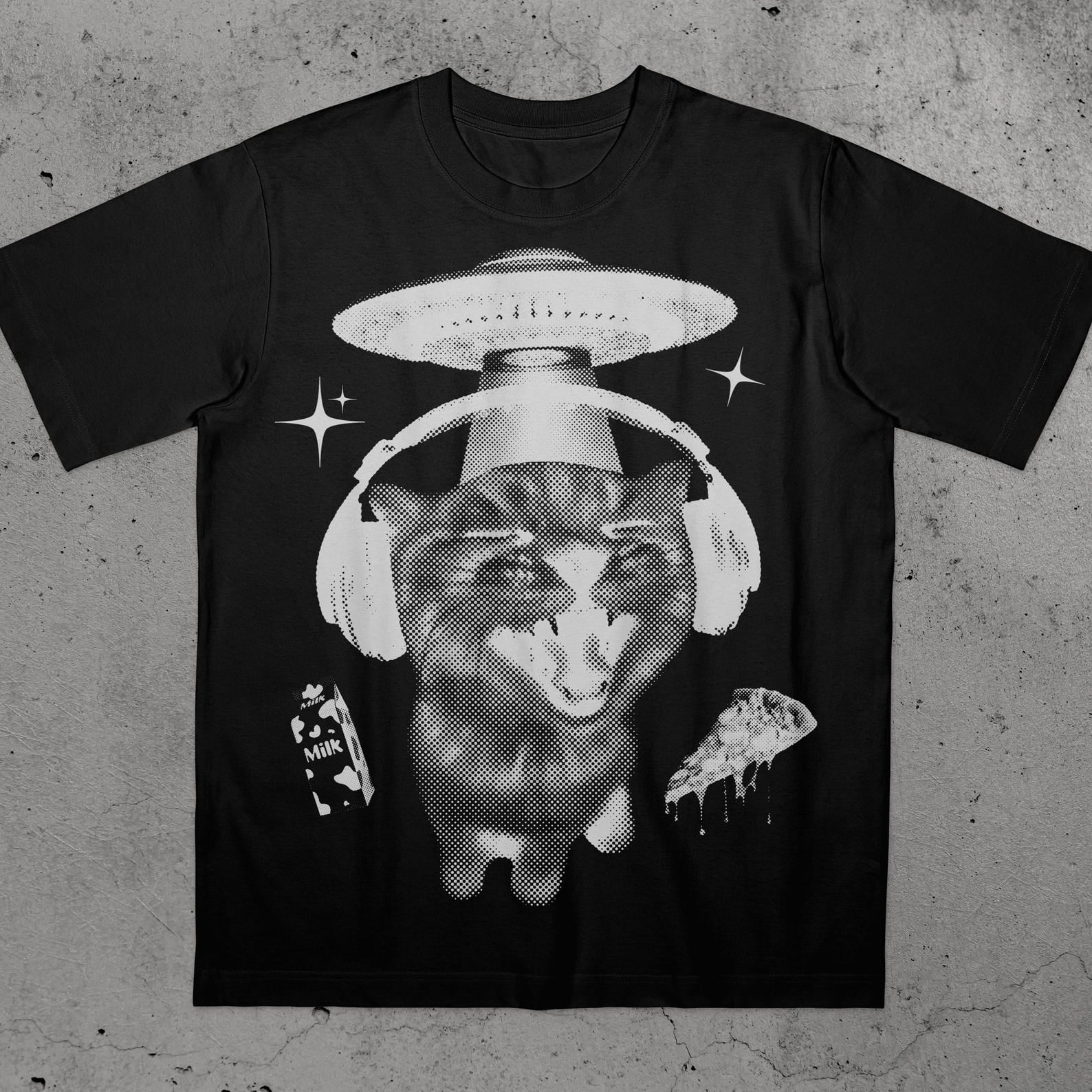 Chaotic Cat In Space UFO Beam With Snacks Design Urban Apparel, Unisex ...
