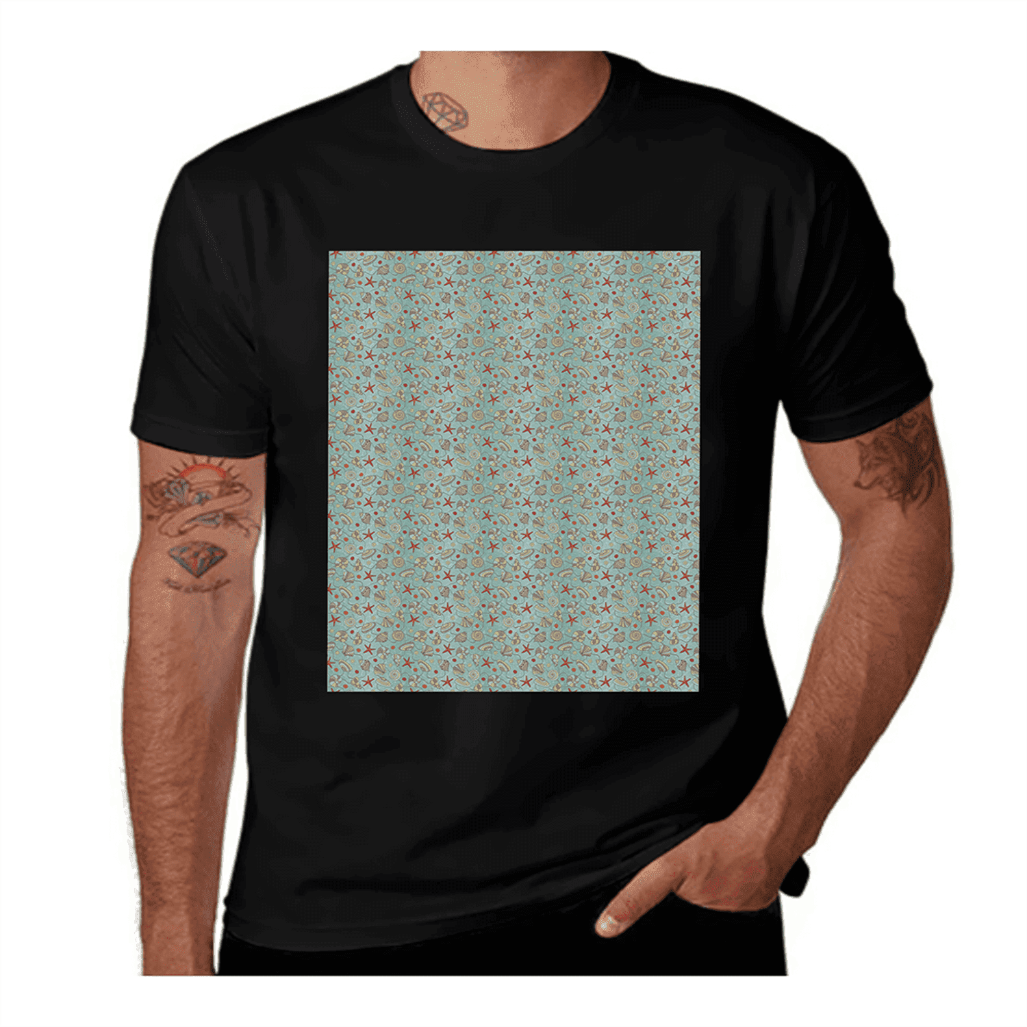 Chaotic Doodle Ocean Starfish-Shell-Multicolor Casual Streetwea ...