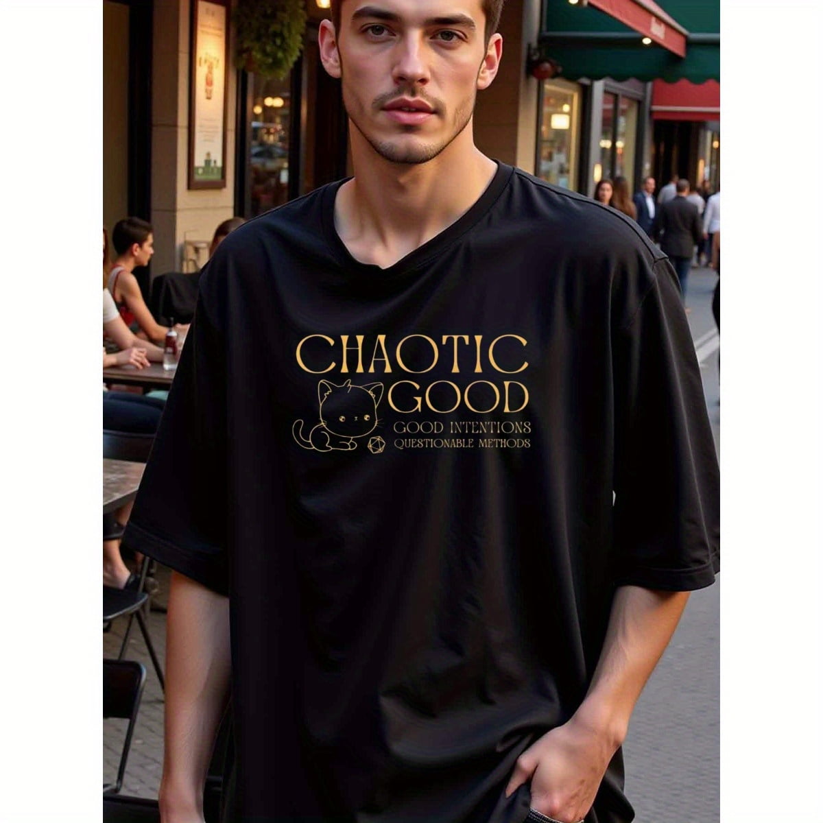 Chaotic Good Cat Graphic Tee, 100% Cotton, All-Season Casual Wear ...