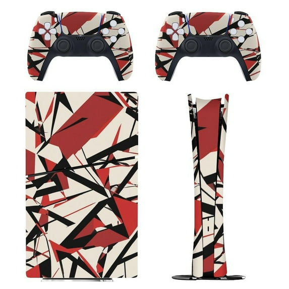 Chaotic Red And Black Shapes Console Skin Bundle for PS5 Pro Slim Disc ...