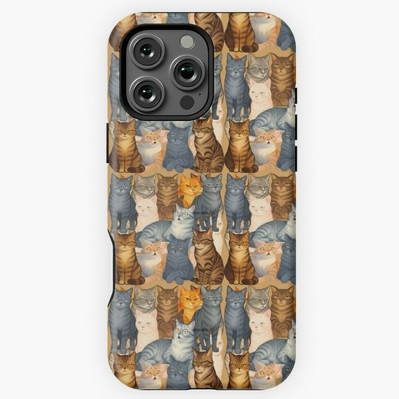 Chaotic Tabby Parade Full Body Cat Pattern Phone Case Compatible iPhone 17 through 11 Pro Max ...