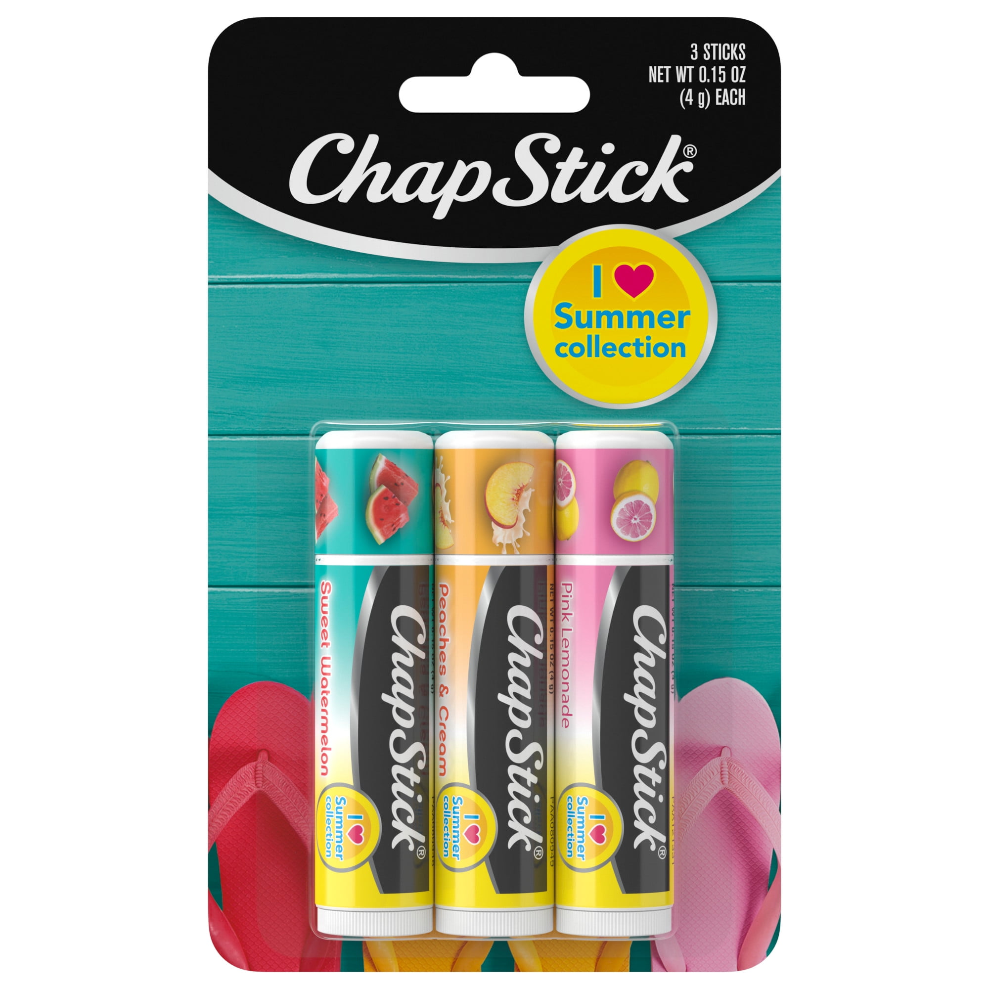 ChapStick Summer Collection Lip Balm Pack, Watermelon, Peaches & Cream ...