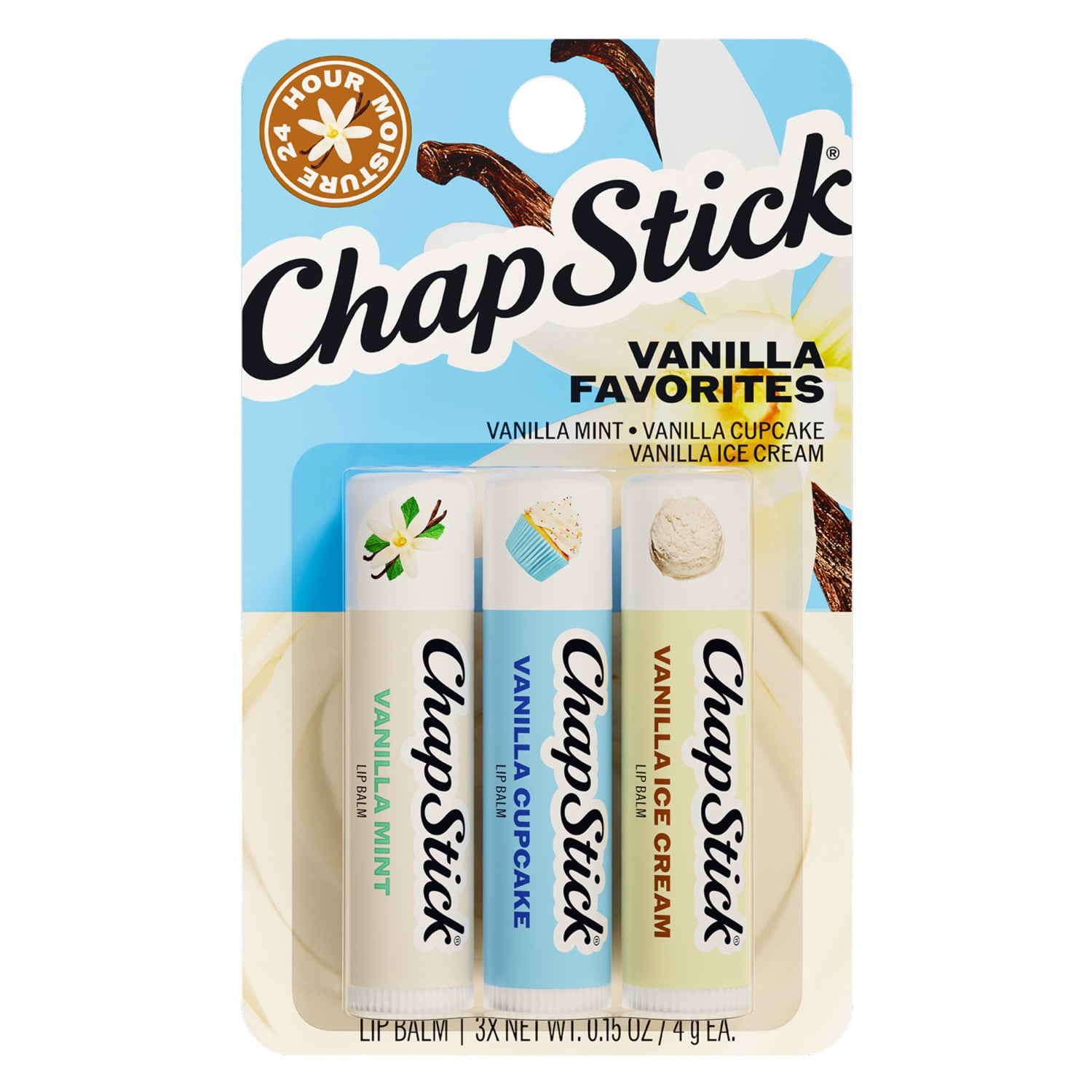 ChapStick Vanilla Favorites Flavored Lip Balm Sticks, Variety Pack ...