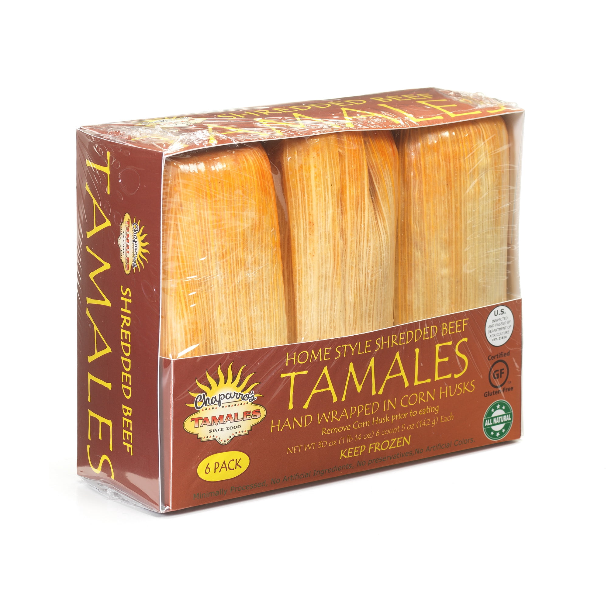 Chaparros Tamales, Shredded Beef Red Chili, Frozen, 6 pack, 30 oz Box ...