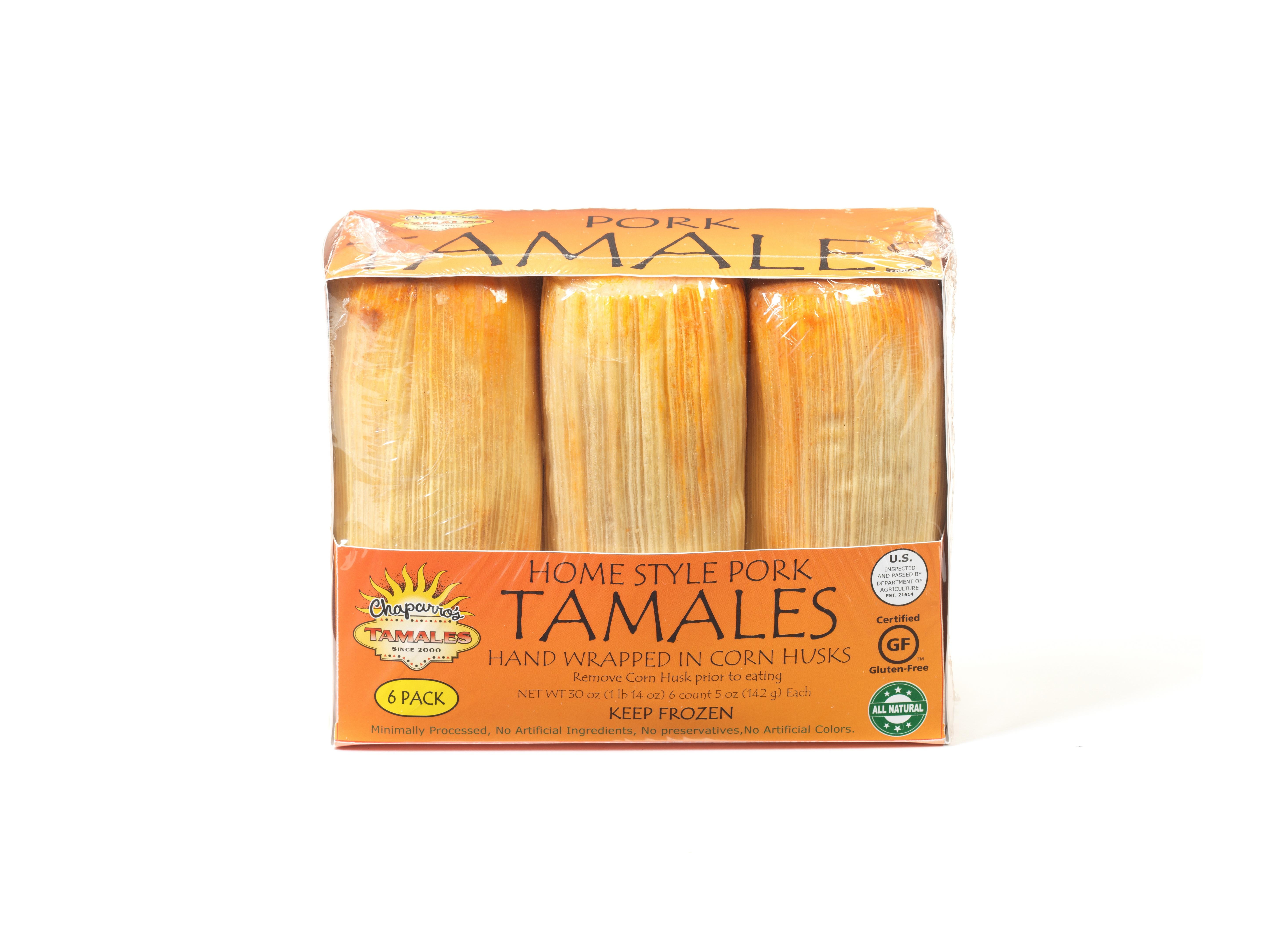 Chaparros Tamales, Shredded Pork Red Chili, Frozen, 6 pack, 30 oz Box ...