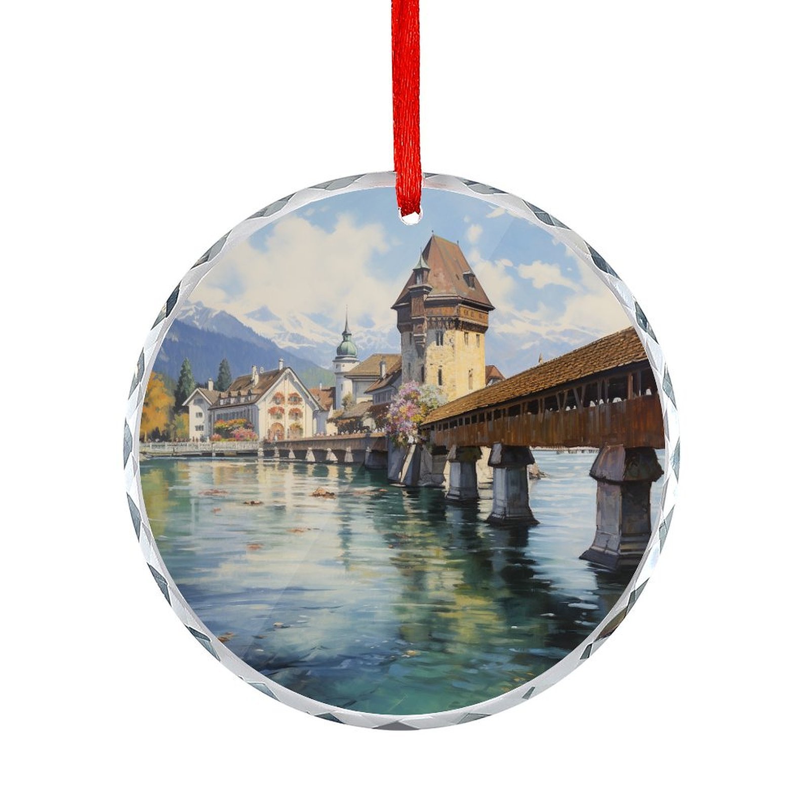 Chapel Bridge Lucerne,switzerland Oil Painting Crystal Glass Christmas ...