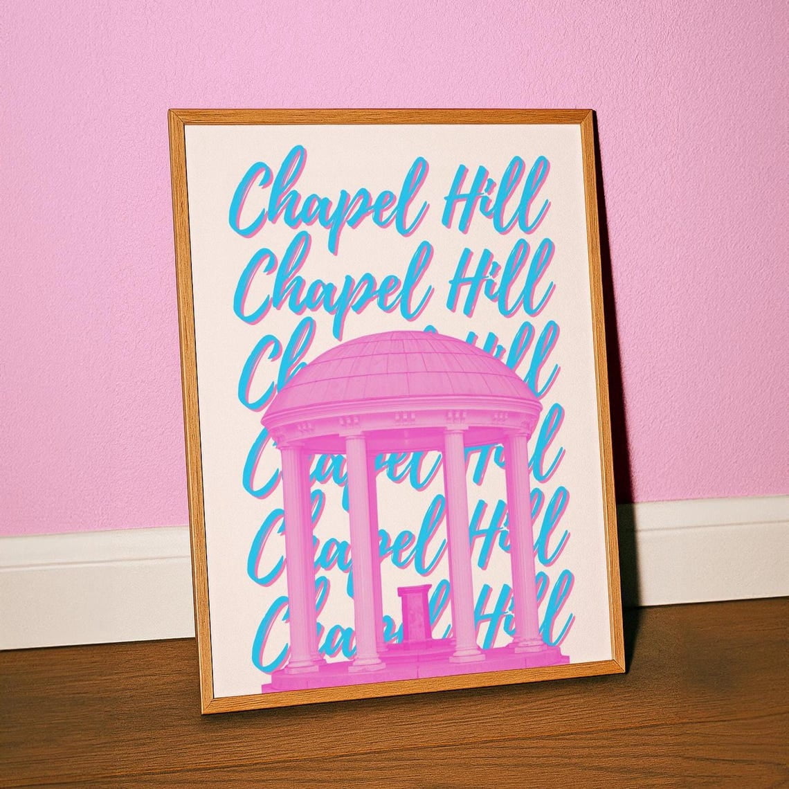 Chapel Hill Wall Art Print Preppy North Carolina Print Pink And Blue ...