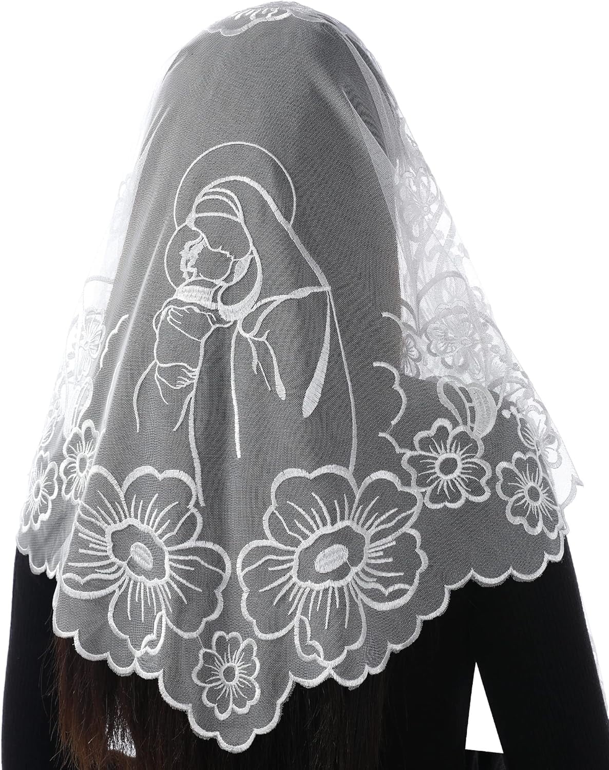 Chapel Veils Catholic Mass Mantilla - Virgin and Child Embroidery Lace ...