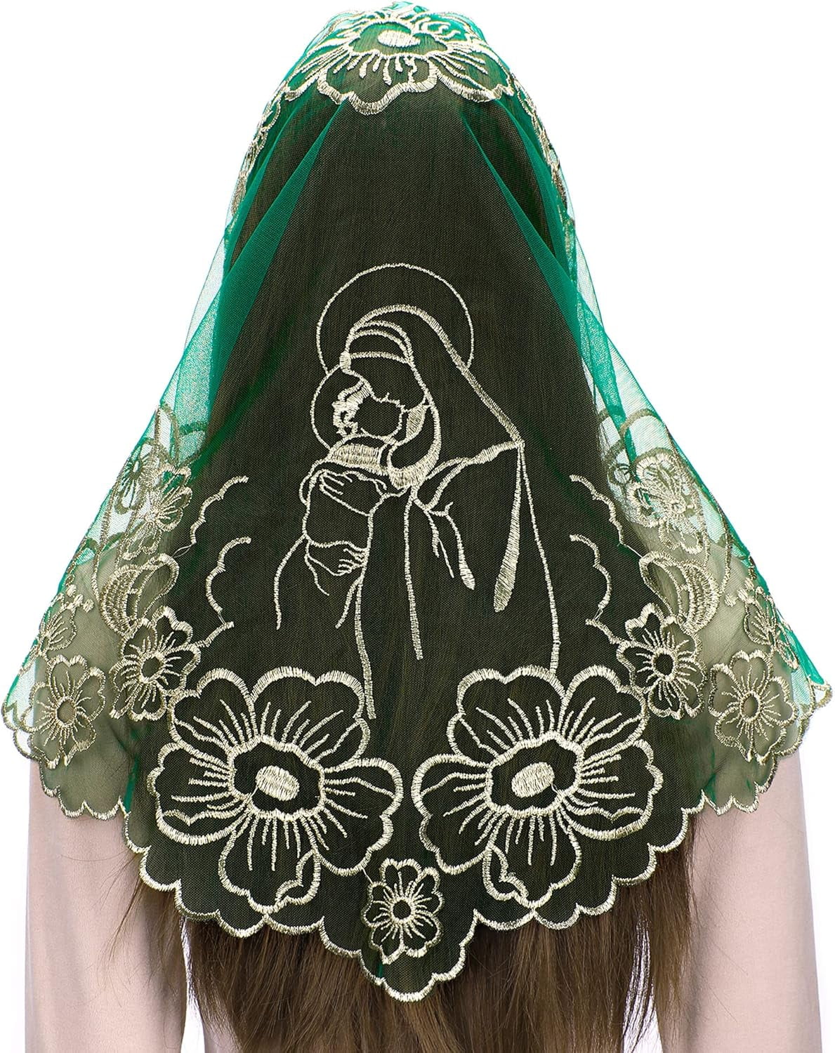 Chapel Veils Catholic Mass Mantilla - Virgin and Child Embroidery Lace ...