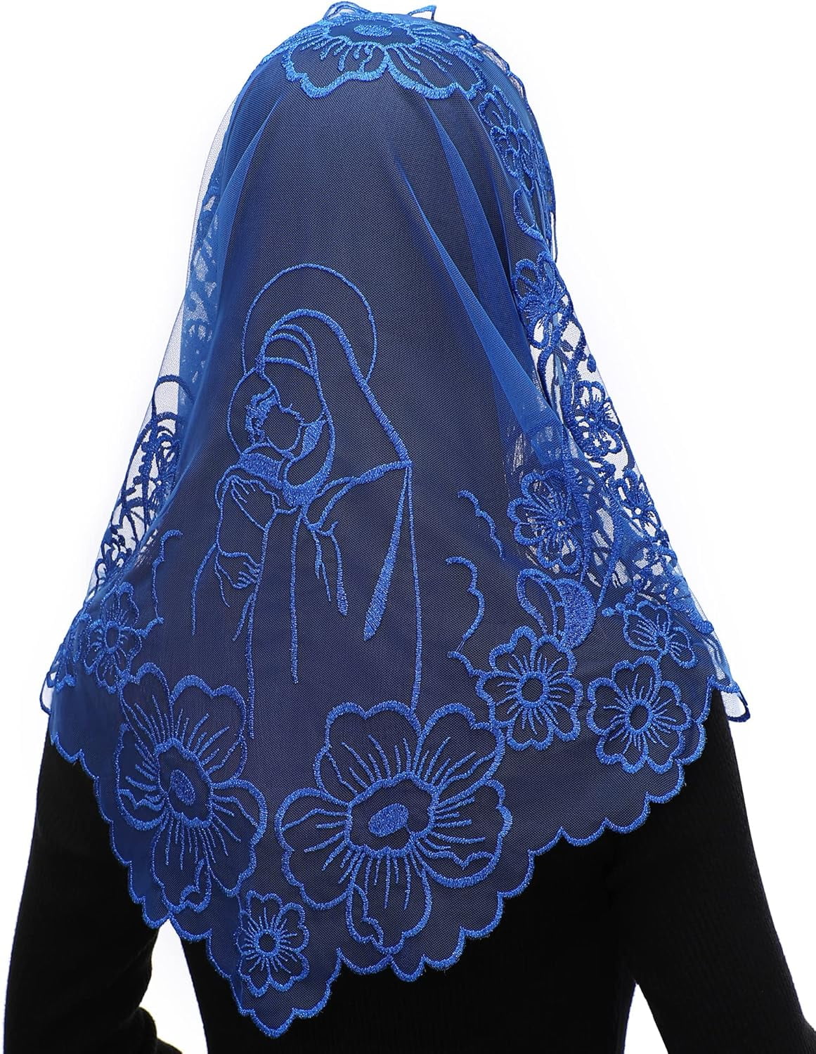Chapel Veils Catholic Mass Mantilla - Virgin and Child Embroidery Lace ...