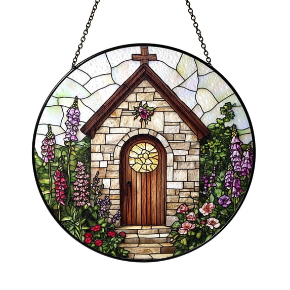 Chapel Window Garden Stained Glass Suncatcher Window Decor, Round ...